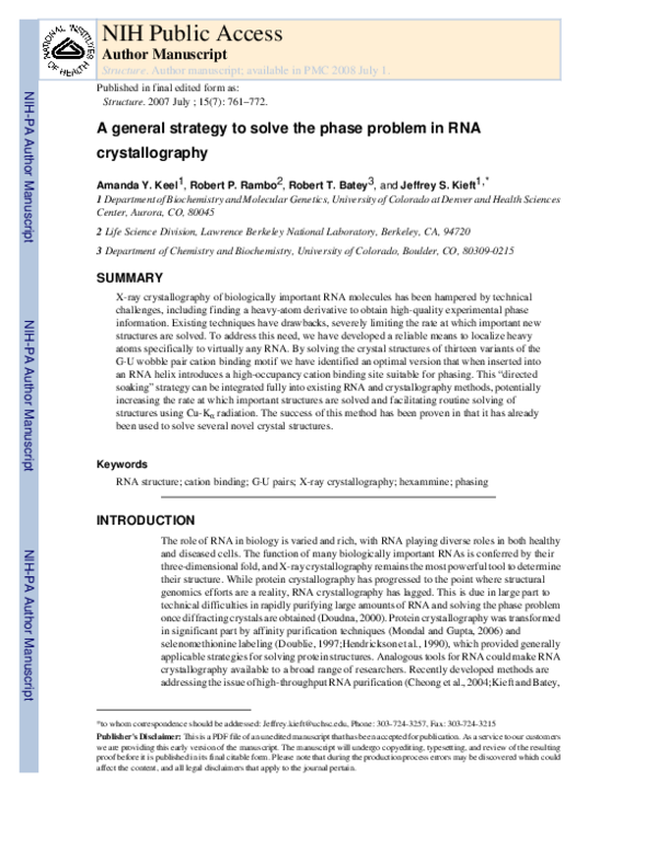 (PDF) A General Strategy to Solve the Phase Problem in RNA Crystallography