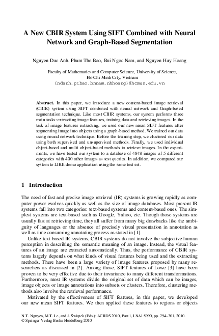 Pdf A New Cbir System Using Sift Combined With Neural Network And