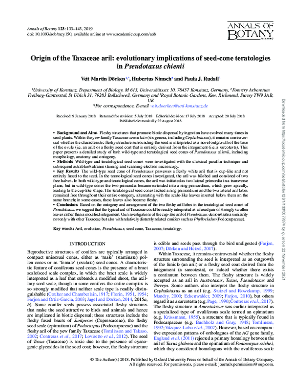 (PDF) Origin of the Taxaceae aril: evolutionary implications of seed ...