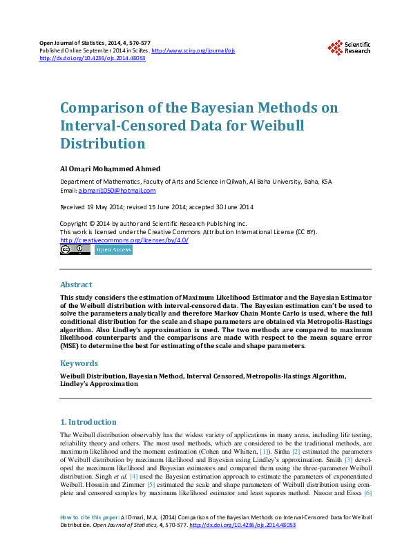Pdf Comparison Of The Bayesian Methods On Interval Censored Data For