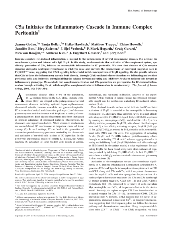 (PDF) C5a Initiates the Inflammatory Cascade in Immune Complex Peritonitis