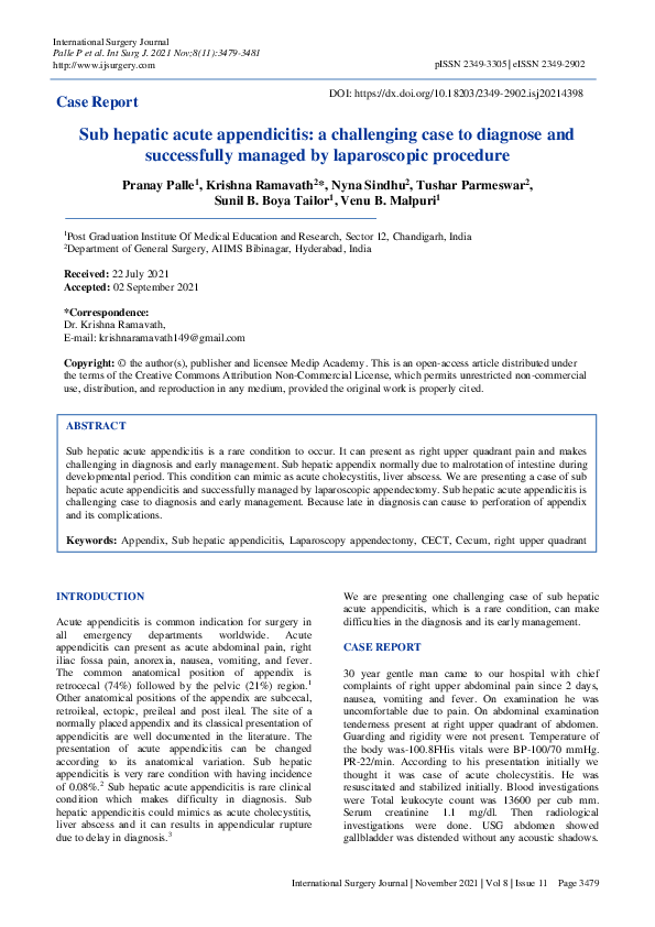 (PDF) Sub hepatic acute appendicitis: a challenging case to diagnose ...