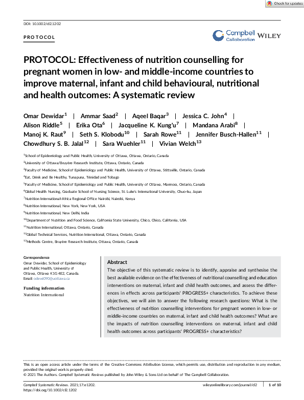 (PDF) PROTOCOL: Effectiveness of nutrition counselling for pregnant ...