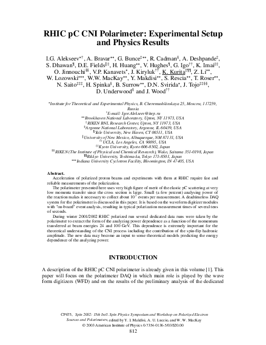 (PDF) RHIC pC CNI Polarimeter: Experimental Setup and Physics Results