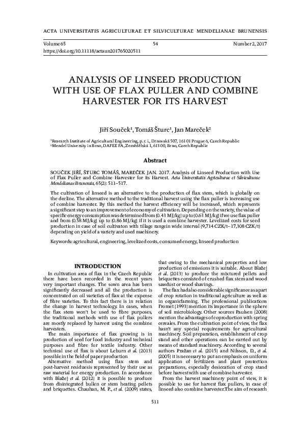 (PDF) Analysis of Linseed Production with Use of Flax Puller and ...