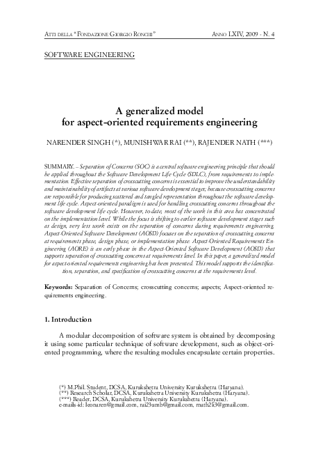 (PDF) A generalized model for aspect-oriented requirements engineering