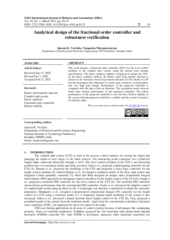 Pdf Analytical Design Of The Fractional Order Controller And