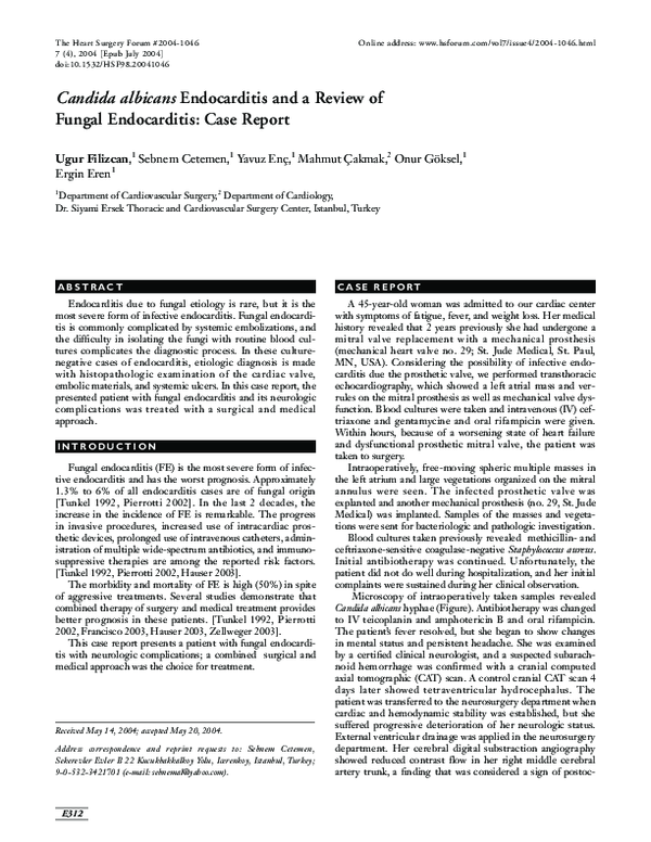 (PDF) Candida albicans endocarditis and a review of fungal endocarditis ...