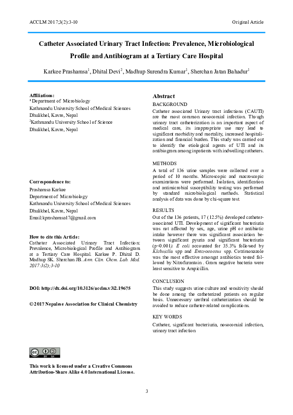 (PDF) Catheter Associated Urinary Tract Infection Prevention Program