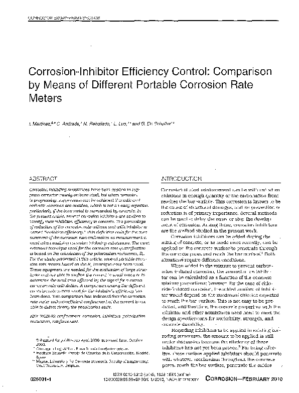 (PDF) Corrosion-Inhibitor Efficiency Control: Comparison by Means of ...