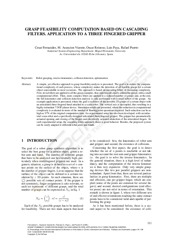 (PDF) Grasp feasibility computation based on cascading filters. application to a three fingered ...