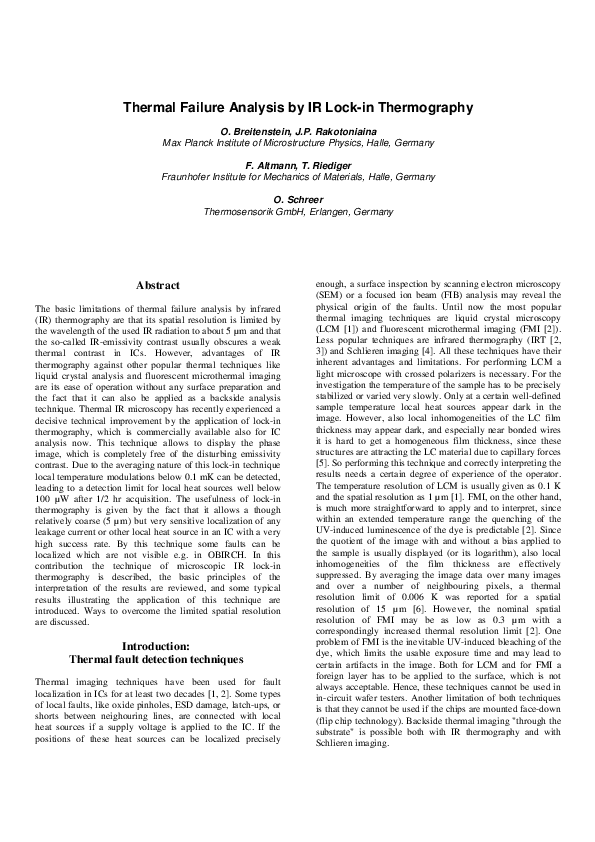 (PDF) Thermal failure analysis by IR lock-in thermography