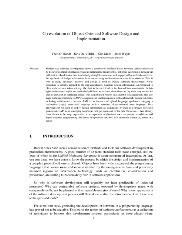 (PDF) Co-evolution of Object-Oriented Design and Implementation