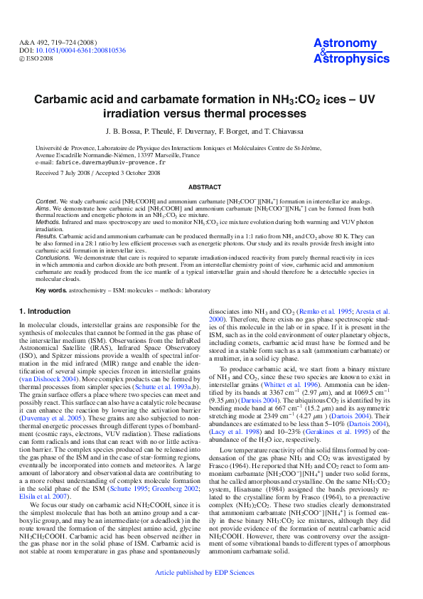 (PDF) Carbamic Acid and Ammonium Carbamate Formation in Ices