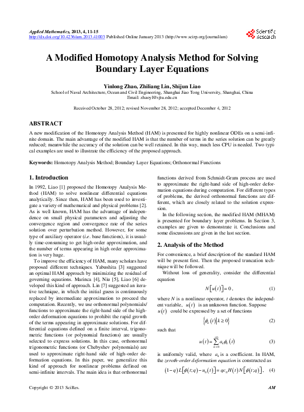(PDF) A Modified Homotopy Analysis Method for Solving Boundary Layer Equations