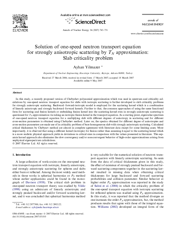 (PDF) Solution of one-speed neutron transport equation for strongly ...