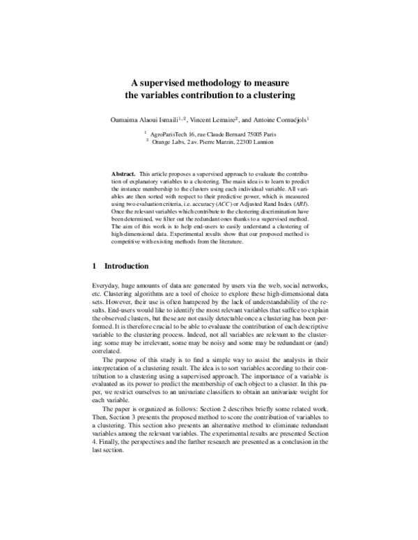 Pdf A Supervised Methodology To Measure The Variables Contribution To A Clustering
