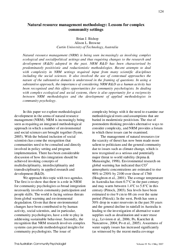 (PDF) Natural resource management methodology: Lessons for complex ...