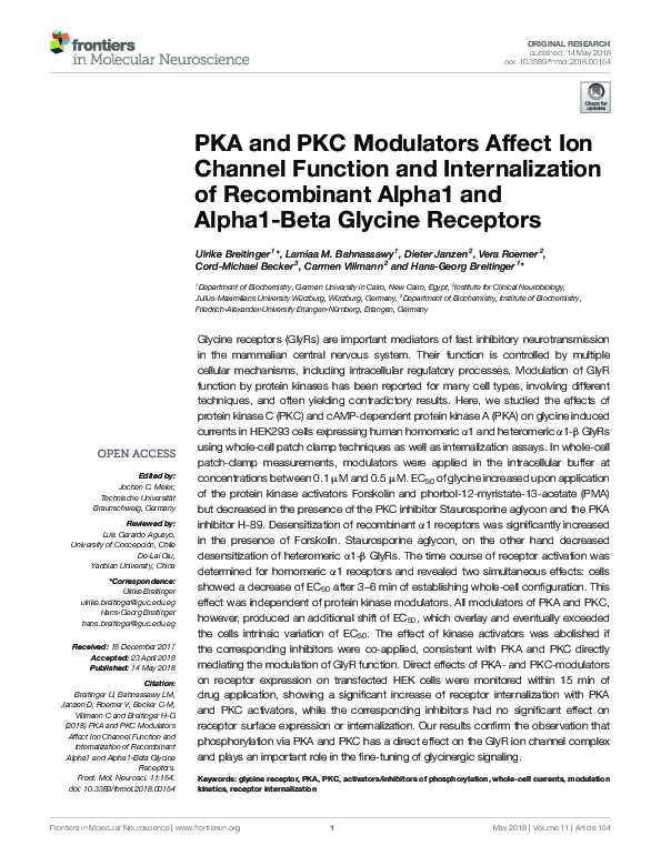 (PDF) PKA and PKC Modulators Affect Ion Channel Function and ...