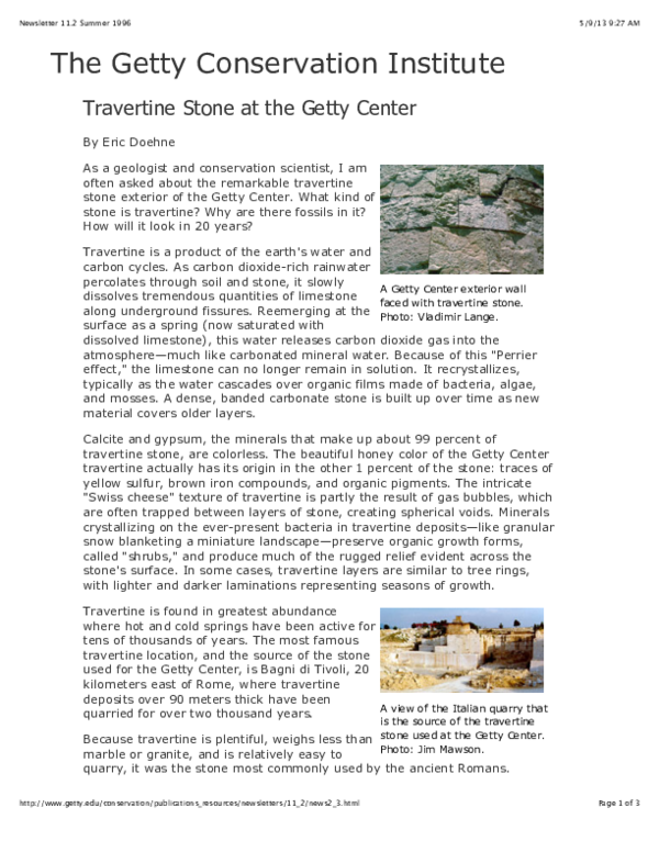 (PDF) Travertine Stone at the Getty Center