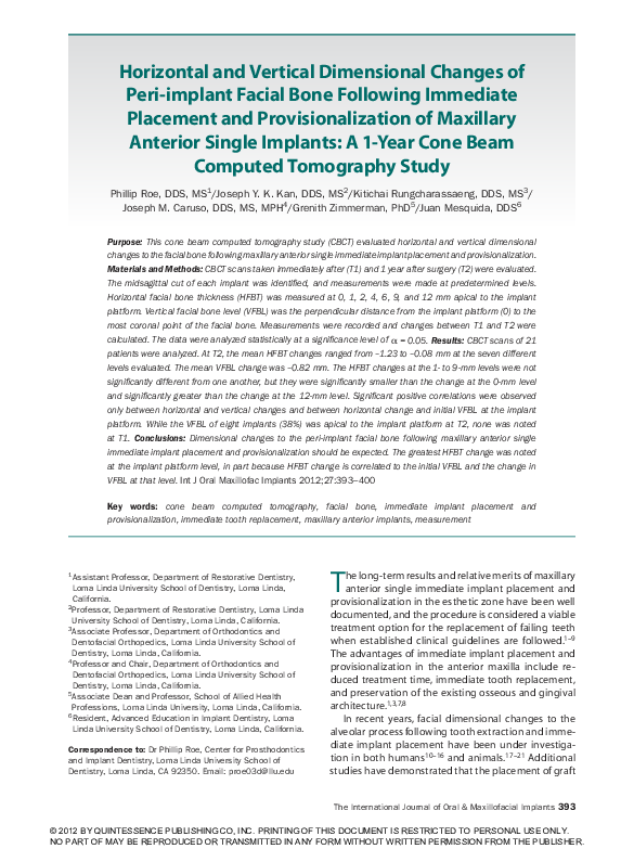 (PDF) Horizontal and vertical dimensional changes of peri-implant facial bone following ...