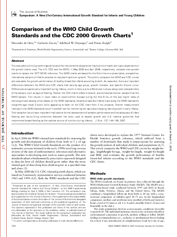 (PDF) Comparison of the WHO child growth standards and the CDC 2000 ...