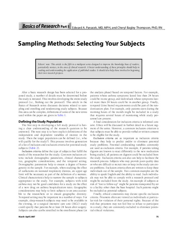 (PDF) Sampling methods: Selecting your subjects