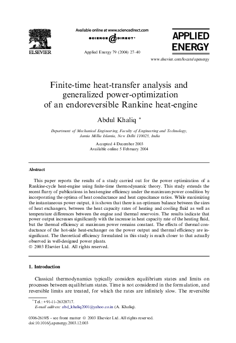 (PDF) Finite-time heat-transfer analysis and generalized power-optimization of an endoreversible ...