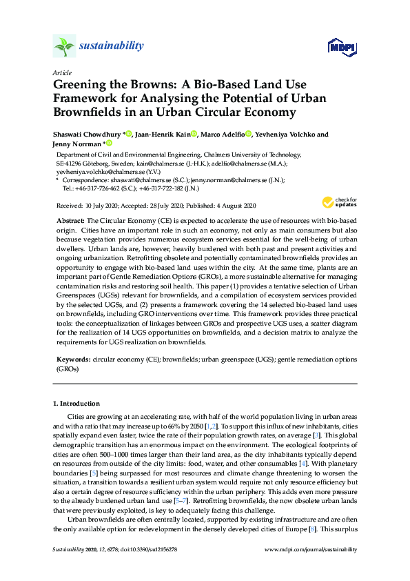 (PDF) Greening the Browns: A Bio-Based Land Use Framework for Analysing ...
