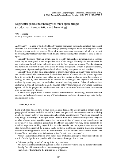 (PDF) Segmental precast technology for multi-span bridges (production, transportation and launching