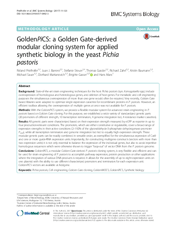(PDF) GoldenPiCS: a Golden Gate-derived modular cloning system for ...