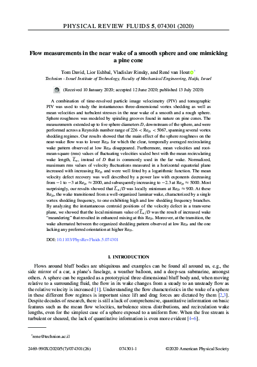 (PDF) Flow measurements in the near wake of a smooth sphere and one ...