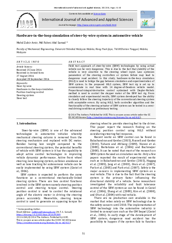 (PDF) Hardware-in-the-loop simulation of steer-by-wire system in automotive vehicle