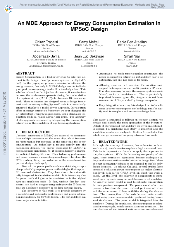 (PDF) An MDE Approach for Energy Consumption Estimation In MPSoC Design