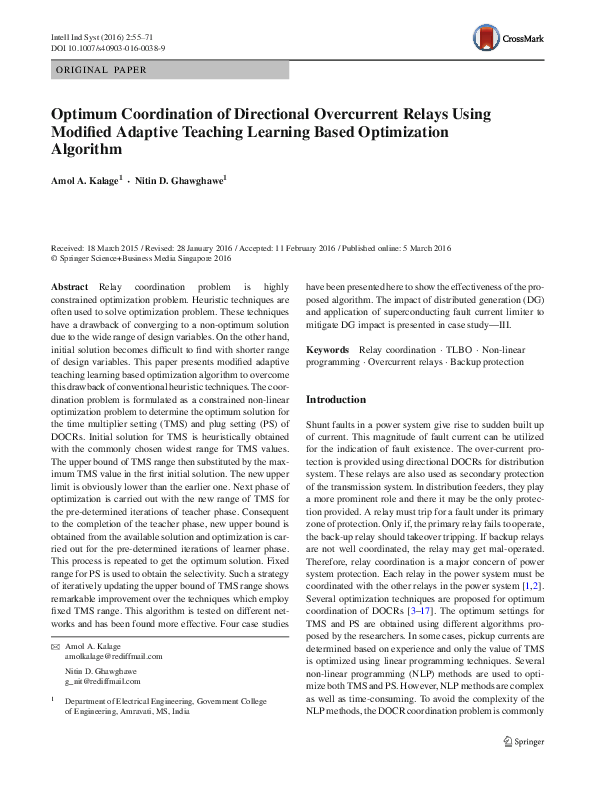 (PDF) Optimum Coordination of Directional Overcurrent Relays Using Modified Adaptive Teaching ...