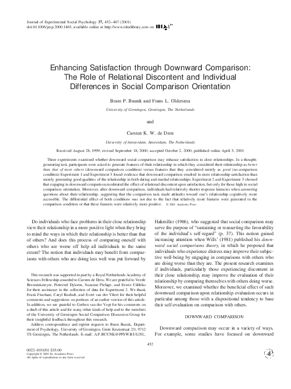 (PDF) Enhancing Satisfaction through Downward Comparison: The Role of ...