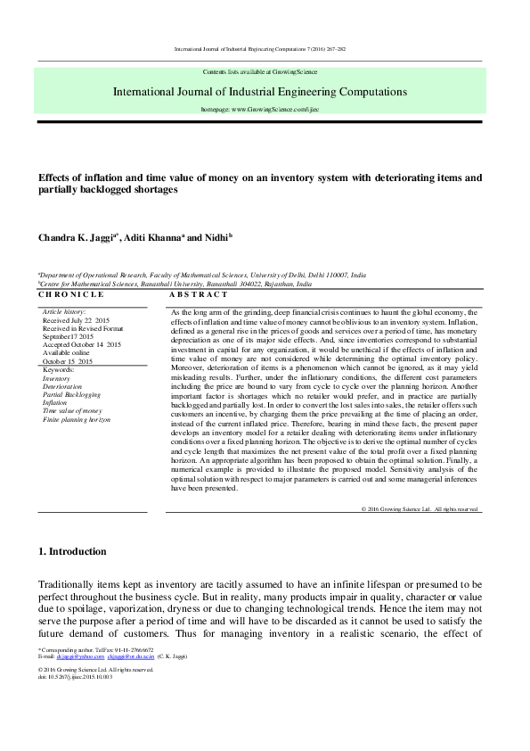 Pdf Effects Of Inflation And Time Value Of Money On An Inventory Model With Time Dependent