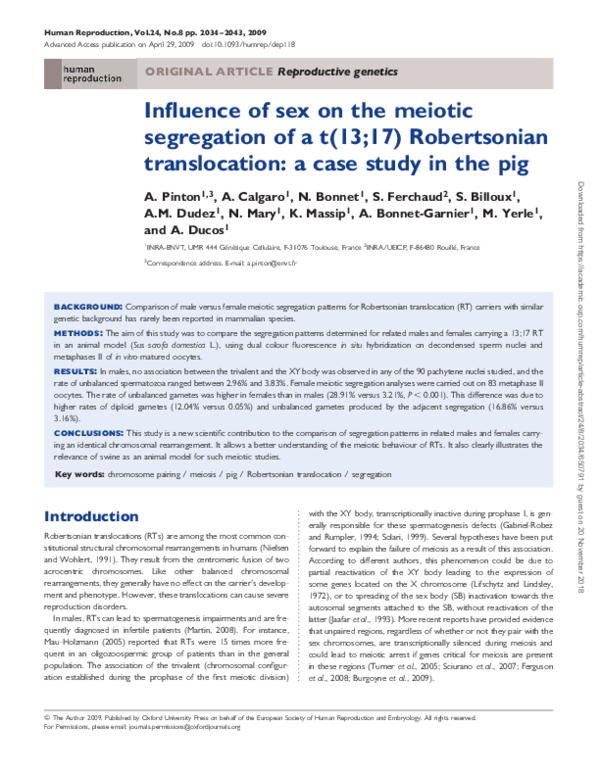 (PDF) Influence of sex on the meiotic segregation of a t(13;17 ...