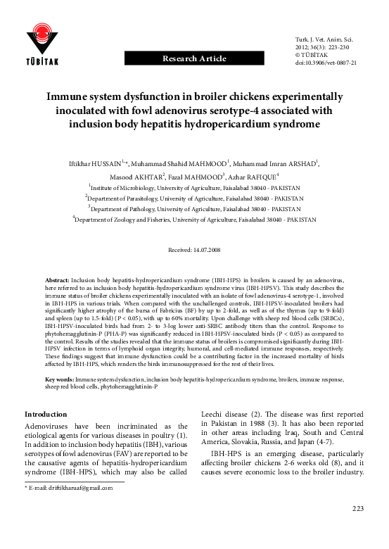(PDF) Immune system dysfunction in broiler chickens experimentally ...