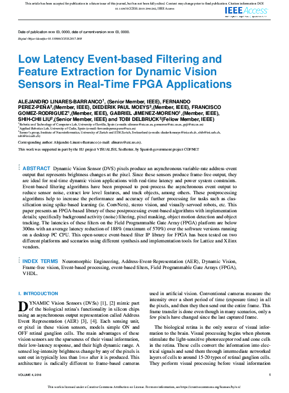 Pdf Low Latency Event Based Filtering And Feature Extraction For Dynamic Vision Sensors In