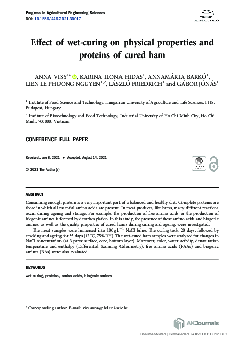 (PDF) Effect of wet-curing on physical properties and proteins of cured ham