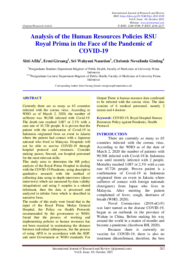 (PDF) Analysis of the Human Resources Policies RSU Royal Prima in the ...
