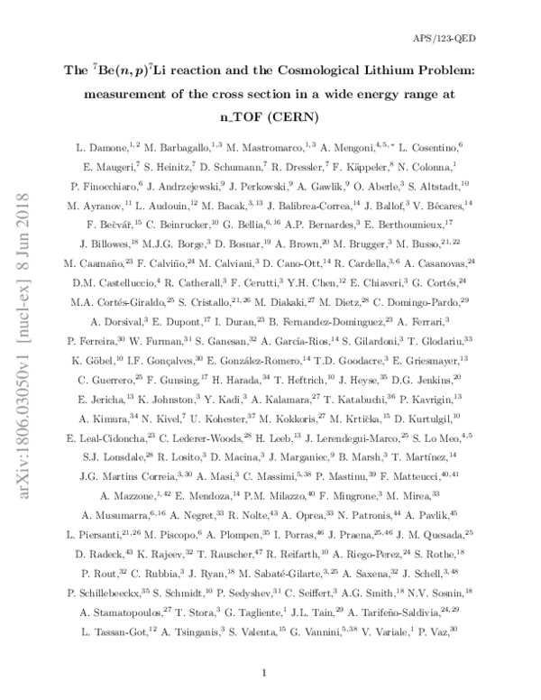 (PDF) ^{7}Be(n,p)^{7}Li Reaction and the Cosmological Lithium Problem ...