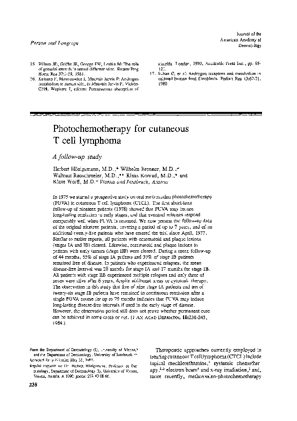 (PDF) Photochemotherapy for cutaneous T cell lymphoma