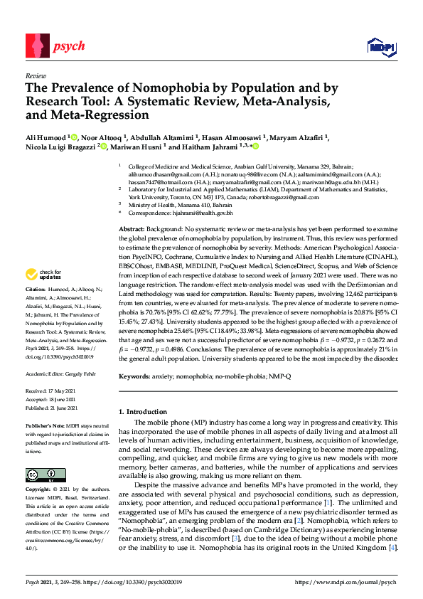 (PDF) The Prevalence of Nomophobia by Population and by Research Tool: A Systematic Review, Meta ...