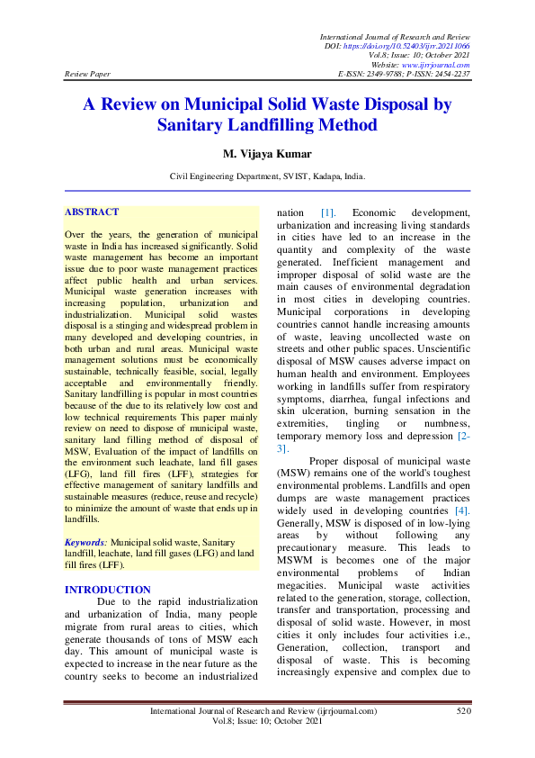 (PDF) A Review on Municipal Solid Waste Disposal by Sanitary ...