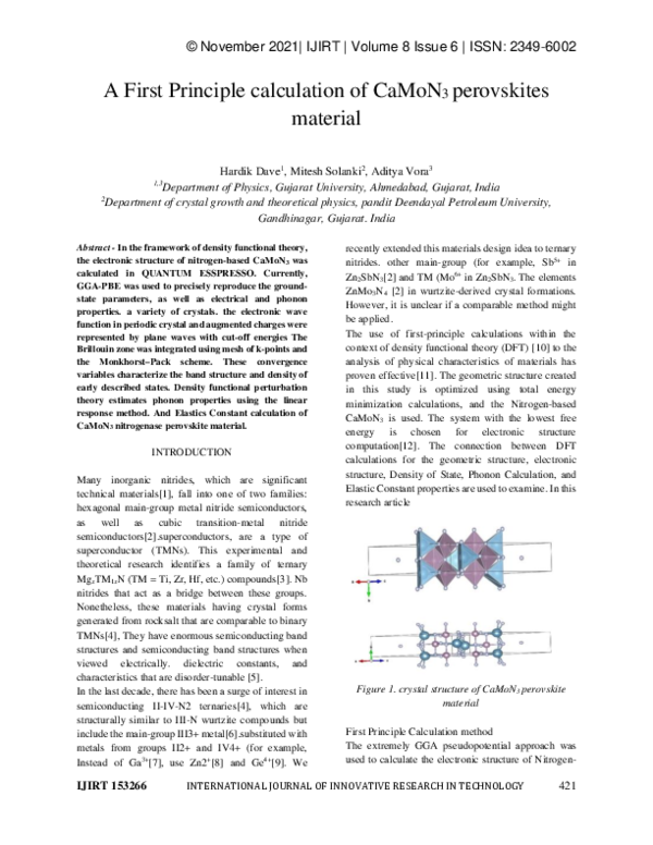 (PDF) A First Principle calculation of CaMoN 3 perovskites material