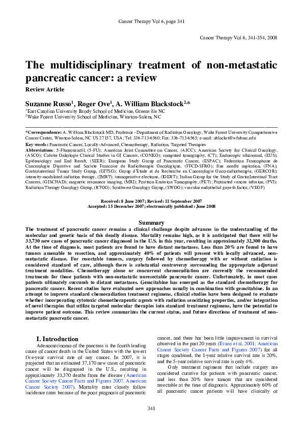 (PDF) The multidisciplinary treatment of non-metastatic pancreatic cancer: a review