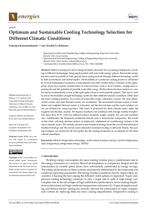 (PDF) Sustainable Cooling Tech for Varying Climates