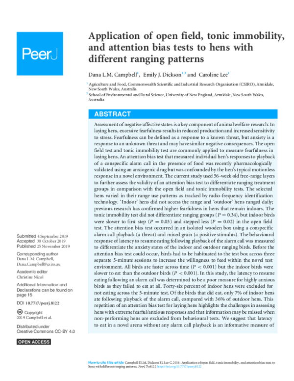 (PDF) Application of open field, tonic immobility, and attention bias ...